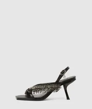 Karl Lagerfeld Karmel Fringe Heeled Slingbacks - Black