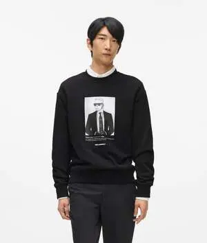 Karl Lagerfeld Portrait Sweatshirt In Organic Cotton - Black
