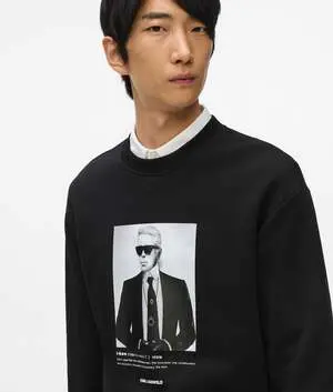 Karl Lagerfeld Portrait Sweatshirt In Organic Cotton - Black