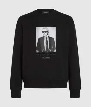 Karl Lagerfeld Portrait Sweatshirt In Organic Cotton - Black