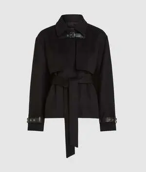 Karl Lagerfeld Short Wool-blend Coat With Faux-leather Accents