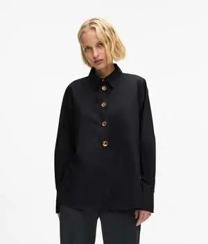 Karl Lagerfeld Organic Cotton Poplin Shirt With Gold Karl Lettering Snap Buttons - Black