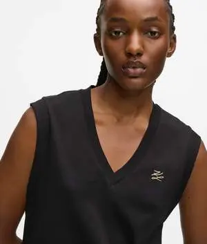 Karl Lagerfeld V-neck Sleeveless Tank Top With Gold Autograph Detail