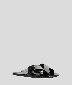 Karl Lagerfeld Ikon Nft Jelly Rhinestone Flat Sandals - Black/silver