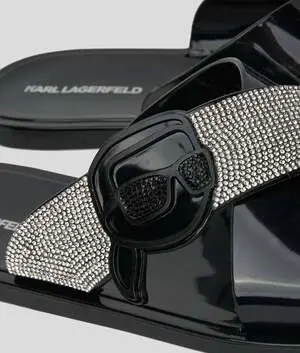 Karl Lagerfeld Ikon Nft Jelly Rhinestone Flat Sandals