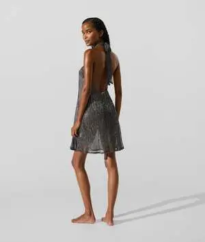 Karl Lagerfeld Metallic Plissé Halterneck Mini Dress