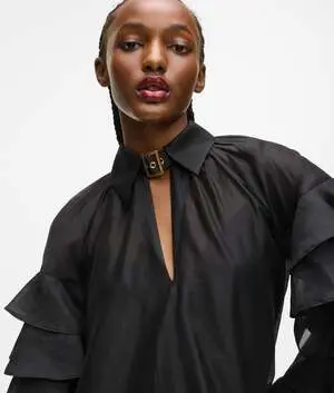 Karl Lagerfeld Ruffled Sleeves Sheer Tencel Dress