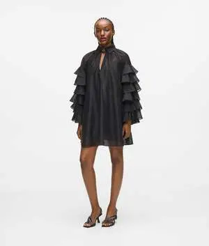 Karl Lagerfeld Ruffled Sleeves Sheer Tencel Dress