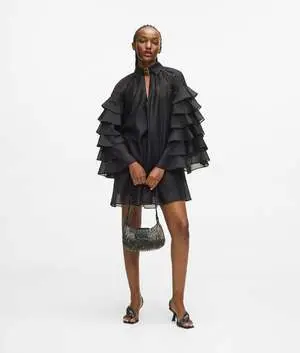 Karl Lagerfeld Ruffled Sleeves Sheer Tencel Dress