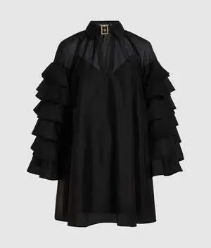 Karl Lagerfeld Ruffled Sleeves Sheer Tencel Dress