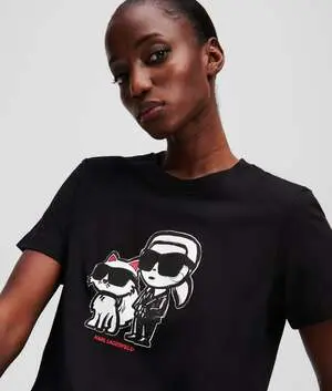 Karl Lagerfeld Ikon Karl & Choupette Organic Cotton T-shirt - Black
