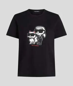 Karl Lagerfeld Ikon Karl & Choupette Organic Cotton T-shirt - Black