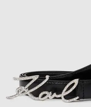 Karl Lagerfeld K/signature Crystal Embellished Leather Belt