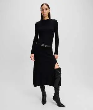Karl Lagerfeld K/signature Crystal Embellished Leather Belt