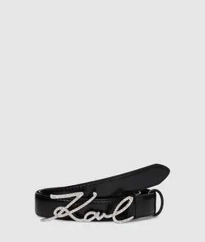 Karl Lagerfeld K/signature Crystal Embellished Leather Belt - Black