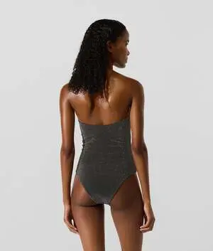 Karl Lagerfeld Metallic Halterneck One-piece Swimsuit