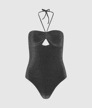 Karl Lagerfeld Metallic Halterneck One-piece Swimsuit
