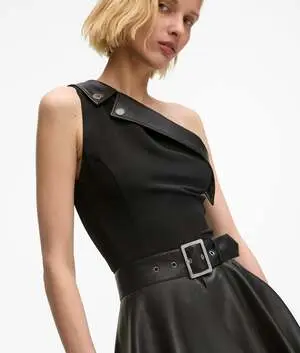 Karl Lagerfeld One-shoulder Asymmetrical Biker Dress