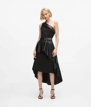 Karl Lagerfeld One-shoulder Asymmetrical Biker Dress - Black