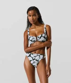 Karl Lagerfeld Fan Print High-leg Bikini Bottoms