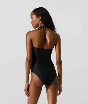 Karl Lagerfeld Ikon Rhinestone Halter One-piece Swimsuit