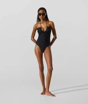 Karl Lagerfeld Ikon Rhinestone Halter One-piece Swimsuit