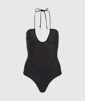 Karl Lagerfeld Ikon Rhinestone Halter One-piece Swimsuit