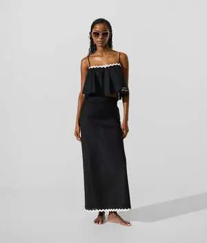 Karl Lagerfeld Scalloped Beach Cropped Top In Cotton - Black
