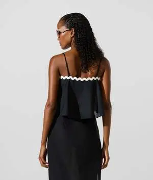 Karl Lagerfeld Scallop Beach Cropped Top - Black