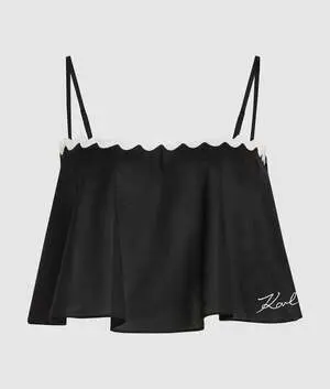 Karl Lagerfeld Scallop Beach Cropped Top - Black