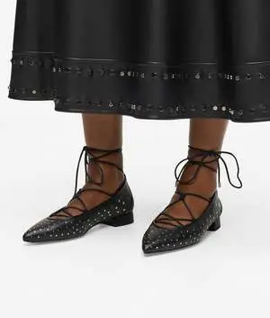 Karl Lagerfeld Kerrie Ballerina Lace Flats With Stud Embellishments
