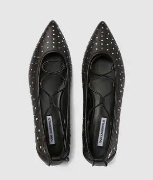 Karl Lagerfeld Kerrie Ballerina Lace Flats With Stud Embellishments