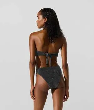 Karl Lagerfeld Metallic Bandeau Bikini Top With Halter Straps