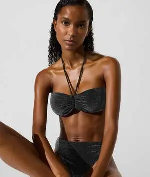 Karl Lagerfeld Metallic Bandeau Bikini Top With Halter Straps