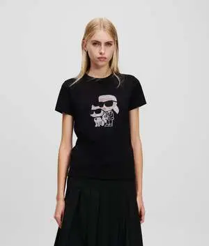 Karl Lagerfeld Ikon Karl & Choupette Rhinestone T-shirt - Black