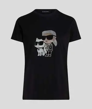 Karl Lagerfeld Ikon Karl & Choupette Rhinestone T-shirt - Black