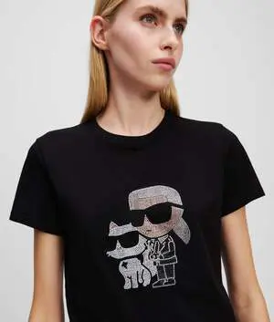 Karl Lagerfeld Ikon Karl & Choupette Rhinestone T-shirt - Black