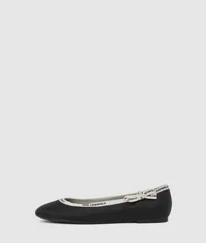 Karl Lagerfeld Ribbon Collar Ballet Flats - Black