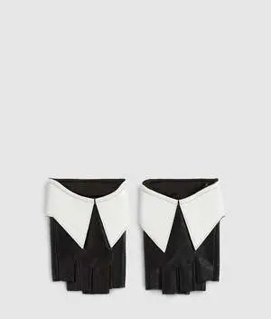 Karl Lagerfeld Leather Fingerless Gloves With Contrast Collar Detail - Black/white
