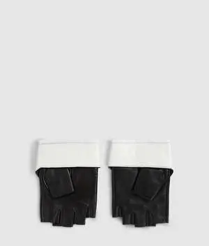 Karl Lagerfeld Leather Fingerless Gloves With Contrast Collar Detail
