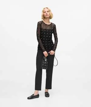 Karl Lagerfeld Rhinestone Autograph Mesh Top