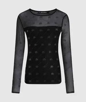 Karl Lagerfeld Rhinestone Autograph Mesh Top