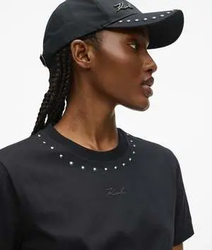 Karl Lagerfeld Studded Signature T-shirt In Organic Cotton