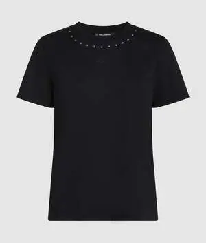 Karl Lagerfeld Studded Signature T-shirt In Organic Cotton