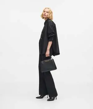 Karl Lagerfeld K/signature Medium Top Handle Bag In Black Leather With Gold Tone Hardware