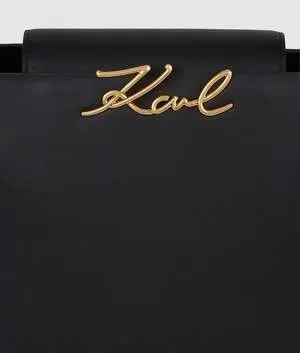 Karl Lagerfeld K/signature Medium Top Handle Bag In Black Leather With Gold Tone Hardware