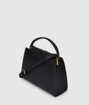Karl Lagerfeld K/signature Medium Top Handle Bag In Black Leather With Gold Tone Hardware