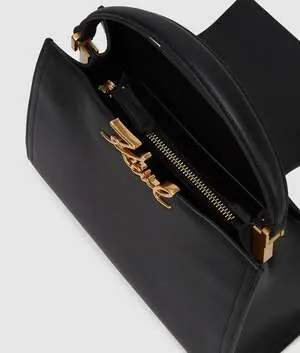 Karl Lagerfeld K/signature Medium Top Handle Bag In Black Leather With Gold Tone Hardware