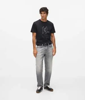Karl Lagerfeld Washed Straight Leg Jeans - Washed Light Grey