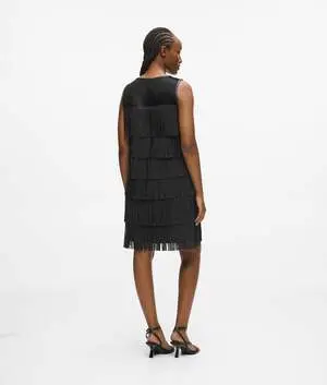 Karl Lagerfeld Sleeveless Faux-leather Fringe Dress